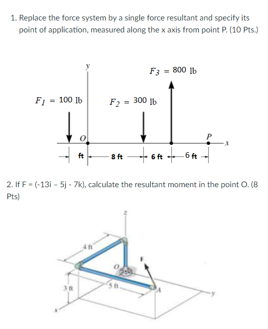 Solved 1. Replace the force system by a single force | Chegg.com