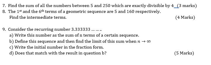 Solved 7. Find the sum of all the numbers between 5 and 250 | Chegg.com