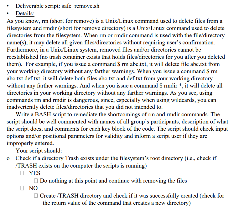 Solved Deliverable script: safe_remove.sh Details: As you | Chegg.com
