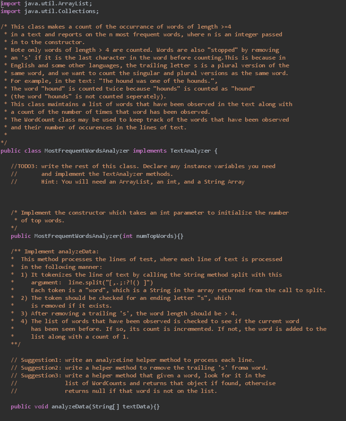 Project 6: Text Analyzer A Framework for Analyzing | Chegg.com