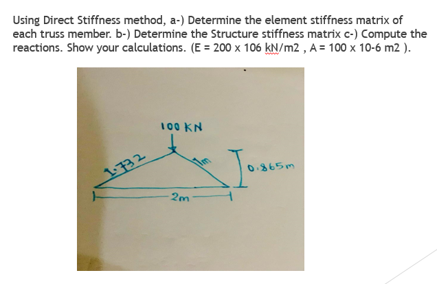 Solved Using Direct Stiffness method, a-) Determine the | Chegg.com Solved Using Direct Stiffness method, a-) Determine the | Chegg.com