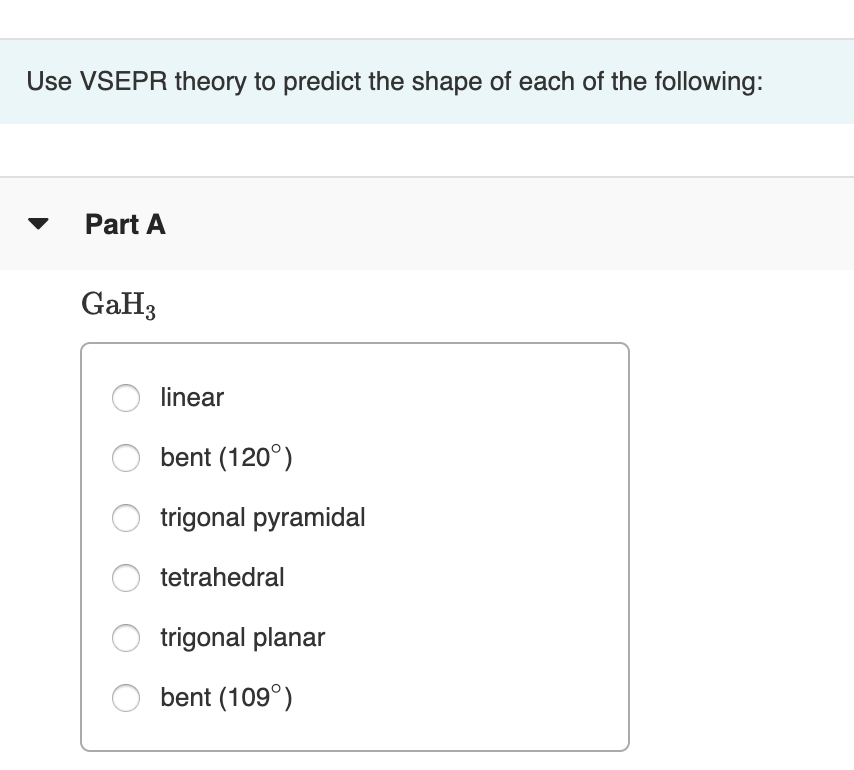 Solved Use VSEPR theory to predict the shape of each of the | Chegg.com