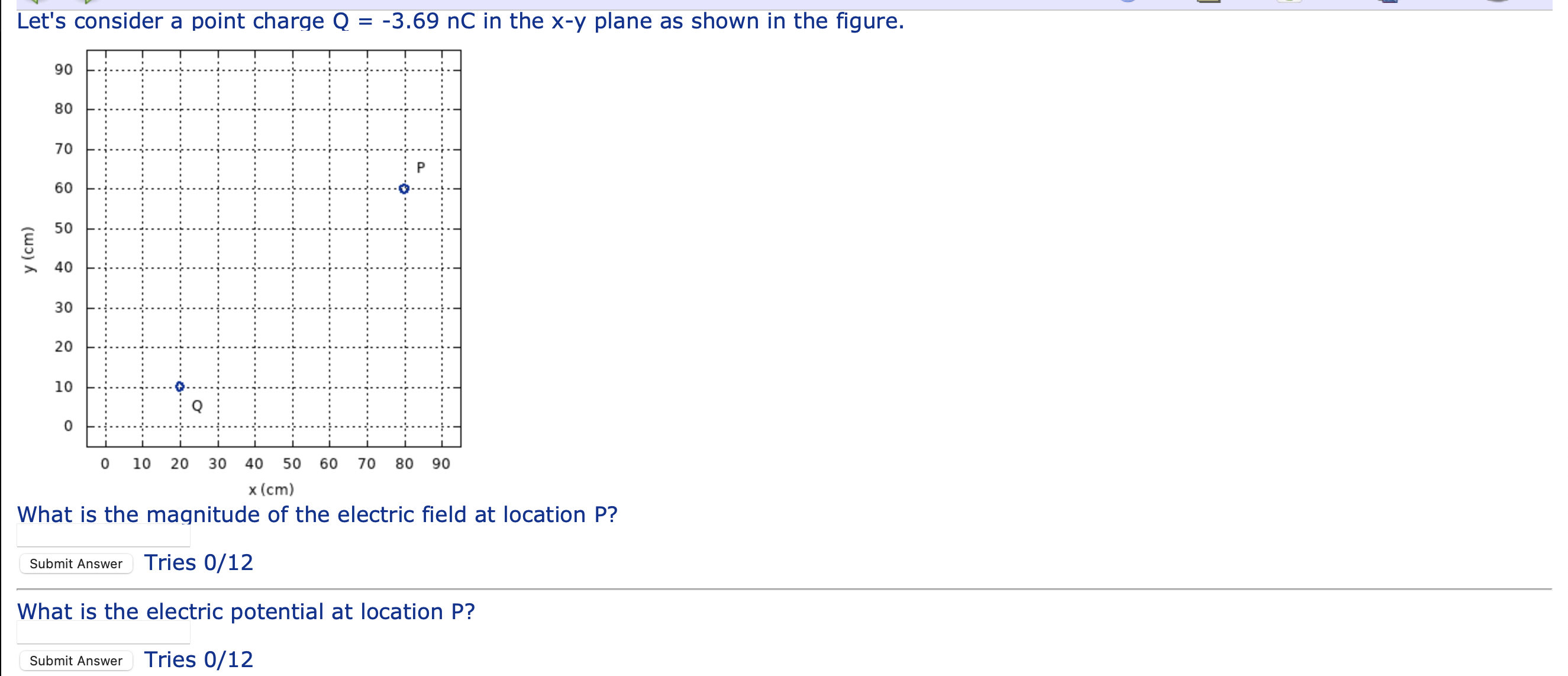 Solved What is the maqnitude of the electric field at | Chegg.com