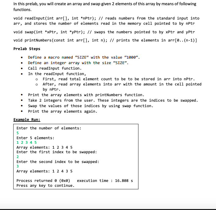 Solved In this prelab, you will create an array and swap | Chegg.com