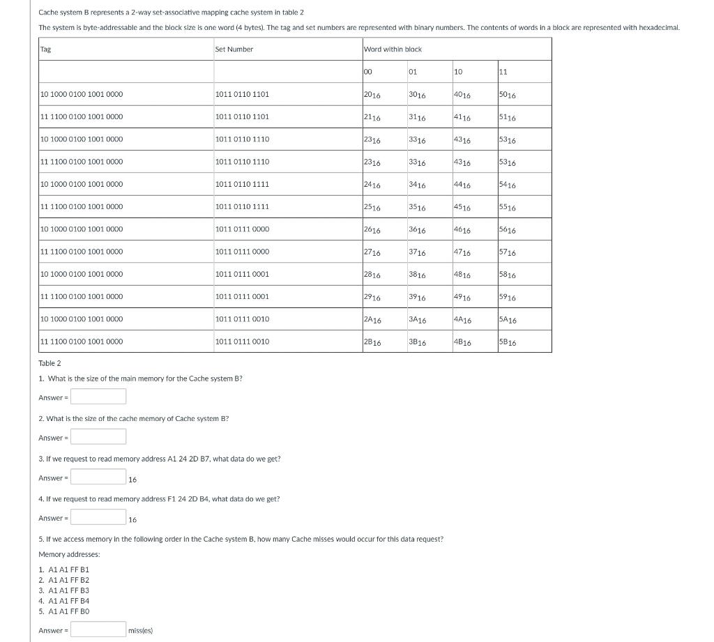 Solved Cache system B represents a 2-way set-associative | Chegg.com