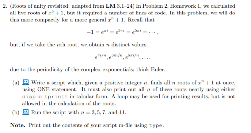 Solved 2. (Roots of unity revisited: adapted from LM 3.1–24) | Chegg.com