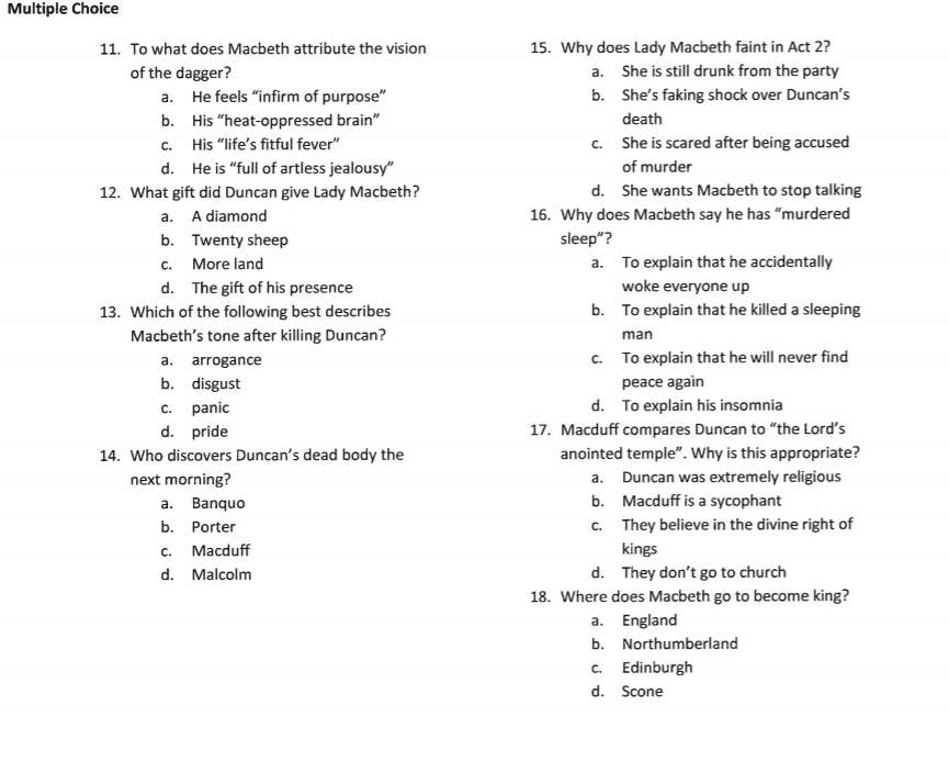 Solved Multiple Choice 11. To what does Macbeth attribute | Chegg.com