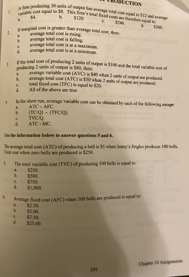 Solved UN PRODUCTION A firm producing 30 units of variable | Chegg.com
