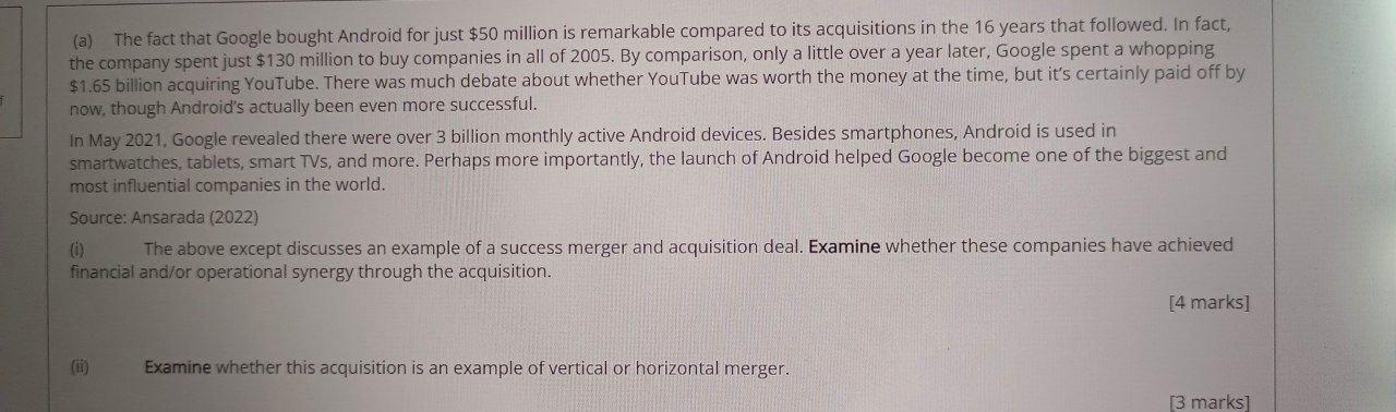 Solved (a) The fact that Google bought Android for just $50 | Chegg.com