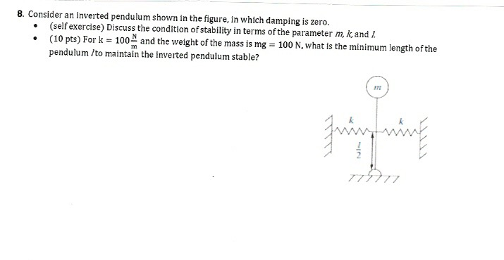 Solved 8. Consider an inverted pendulum shown in the figure, | Chegg.com