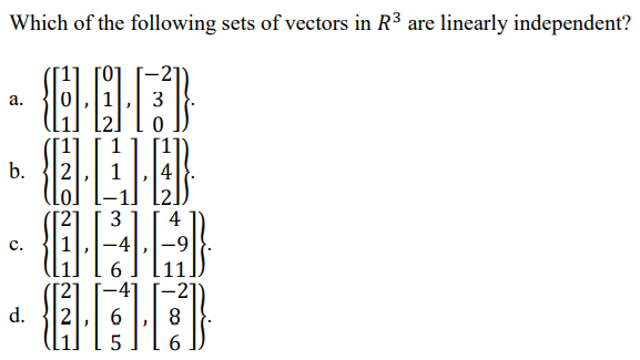 Solved Which of the following sets of vectors in R3 are | Chegg.com