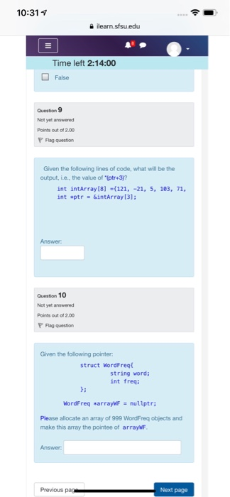 Solved 10:31 ilearn.sfsu.edu Finish attempt Time left | Chegg.com