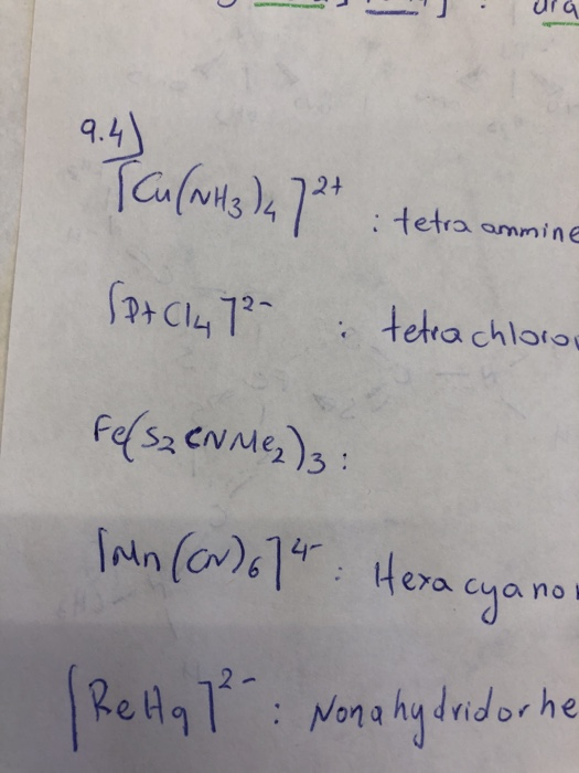 Solved rg NH3 )4 : tetra ommine tetta chloro : ttera cua no | Chegg.com