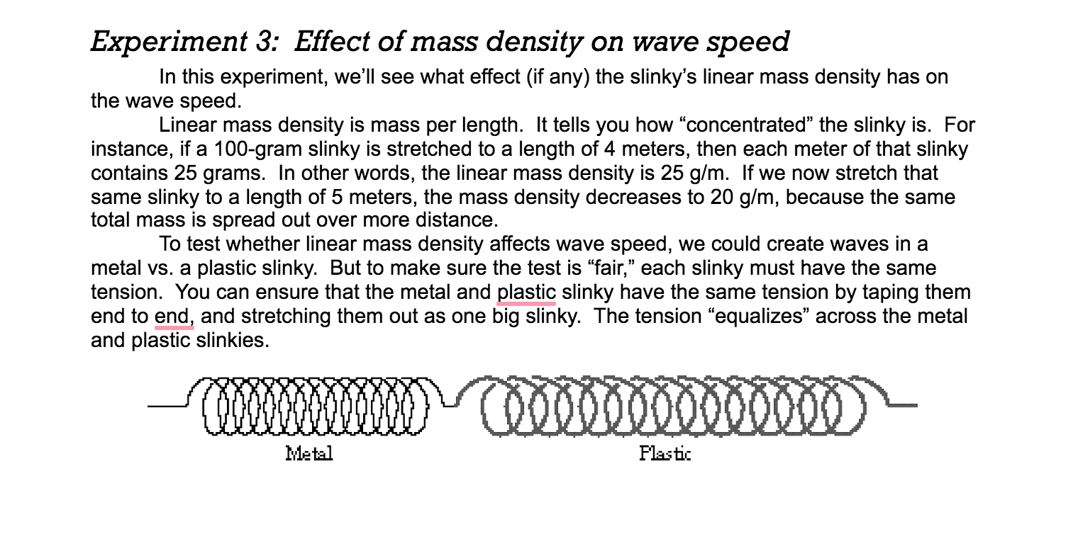 Solved Experiment 3: Effect of mass density on wave speed In | Chegg.com