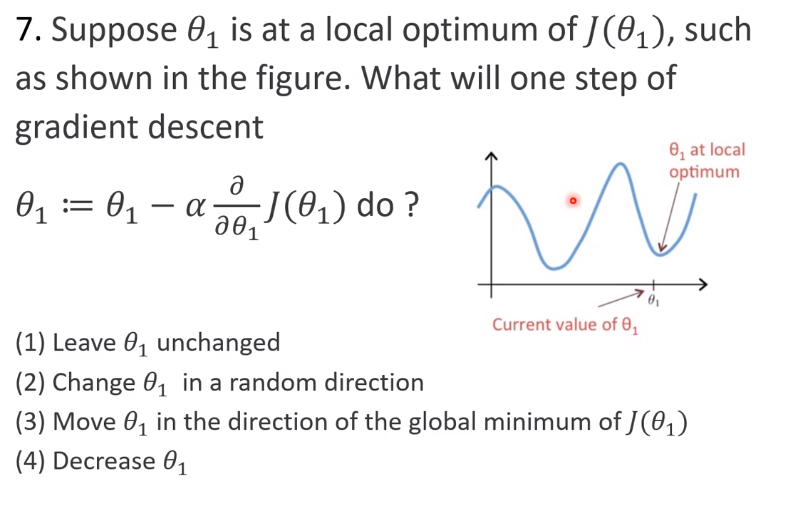 Solved 7. Suppose θ1 is at a local optimum of J(θ1), such as | Chegg.com