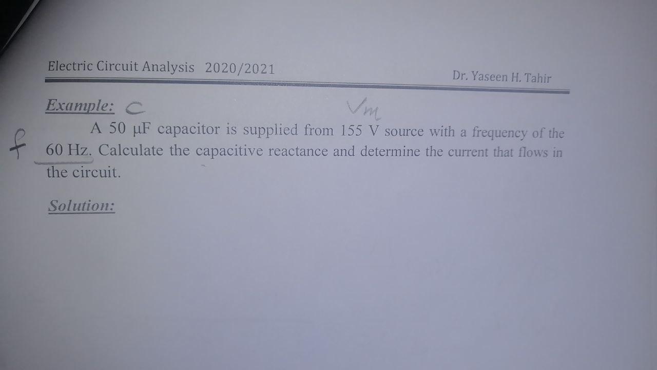 Solved Electric Circuit Analysis 2020/2021 Dr. Yaseen H. | Chegg.com
