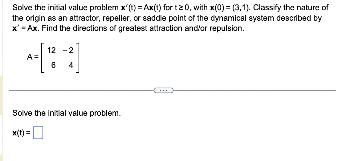 Solved Solve the initial value problem x′(t)=Ax(t) for t≥0, | Chegg.com