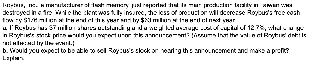 Solved Roybus, Inc., a manufacturer of flash memory, just | Chegg.com