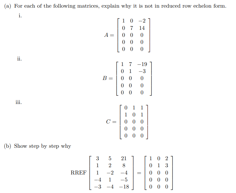 Solved (a) For each of the following matrices, explain why | Chegg.com