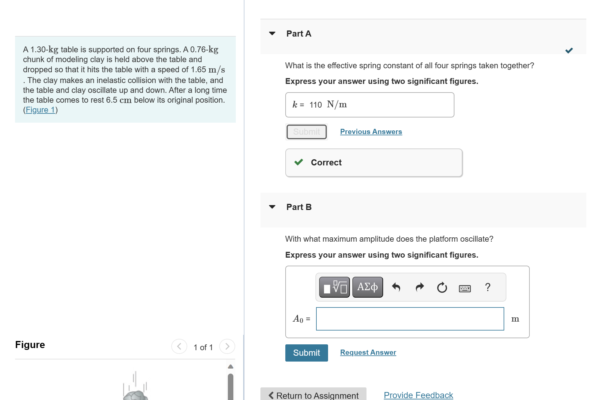 Solved A 1.30−kg table is supported on four springs. A | Chegg.com