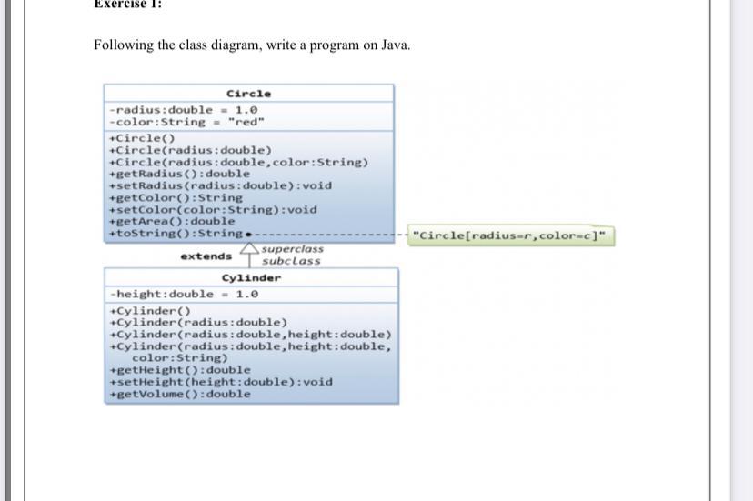 Solved Exercise 1: Following the class diagram, write a | Chegg.com