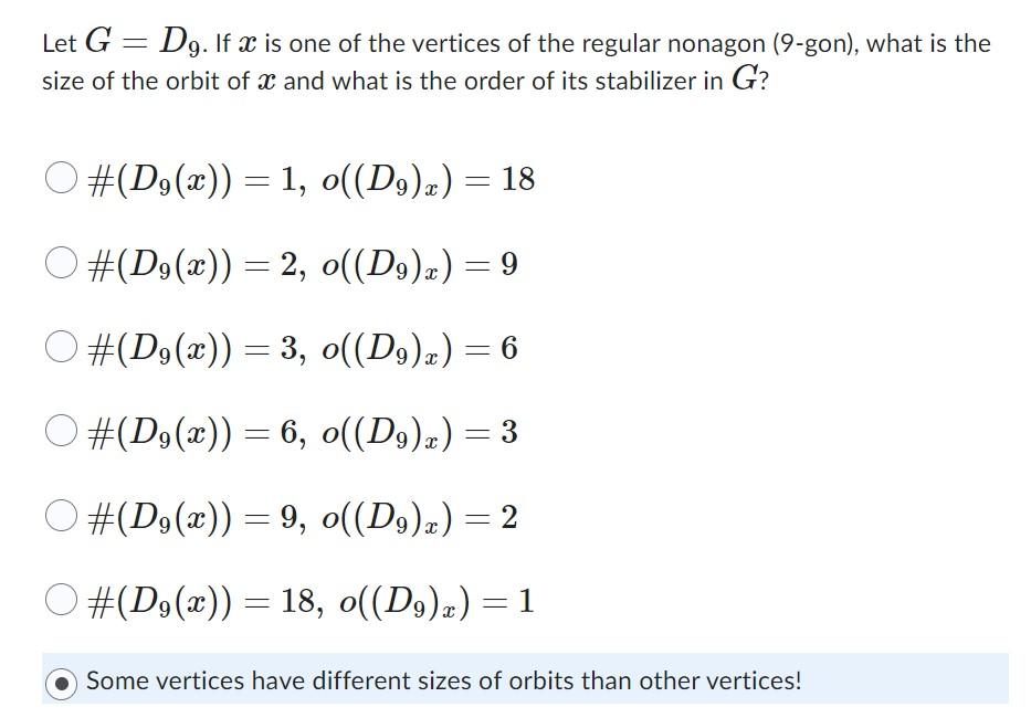 Let G=D9. If x is one of the vertices of the regular | Chegg.com