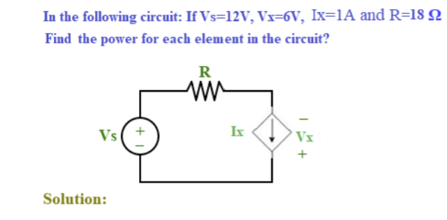 Solved In the following circuit: If Vs=12 V,Vx=6 V,Ix=1 A | Chegg.com