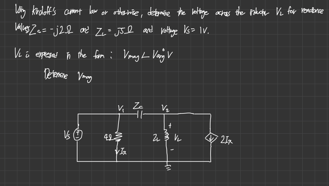 Solved valuegZc=−j2Ω and Zc=j5Ω and voltige Vs=∣V. VL i | Chegg.com