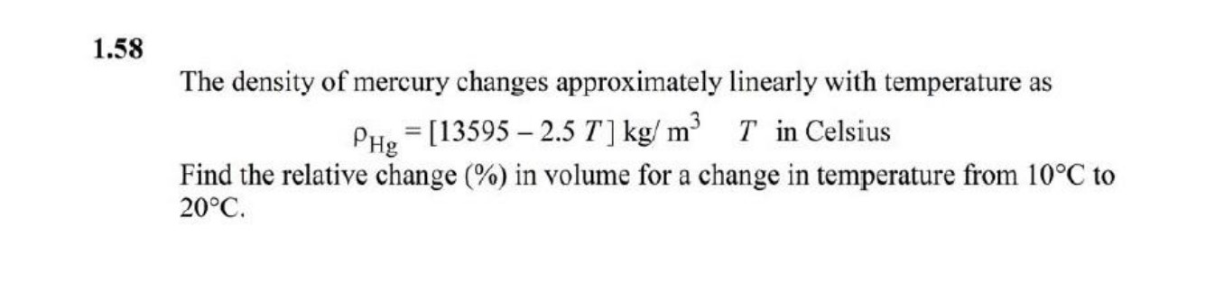 Solved The density of mercury changes approximately linearly | Chegg.com