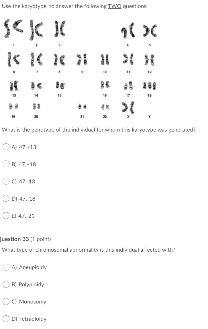 Solved Use the karyotype to answer the following TWO | Chegg.com