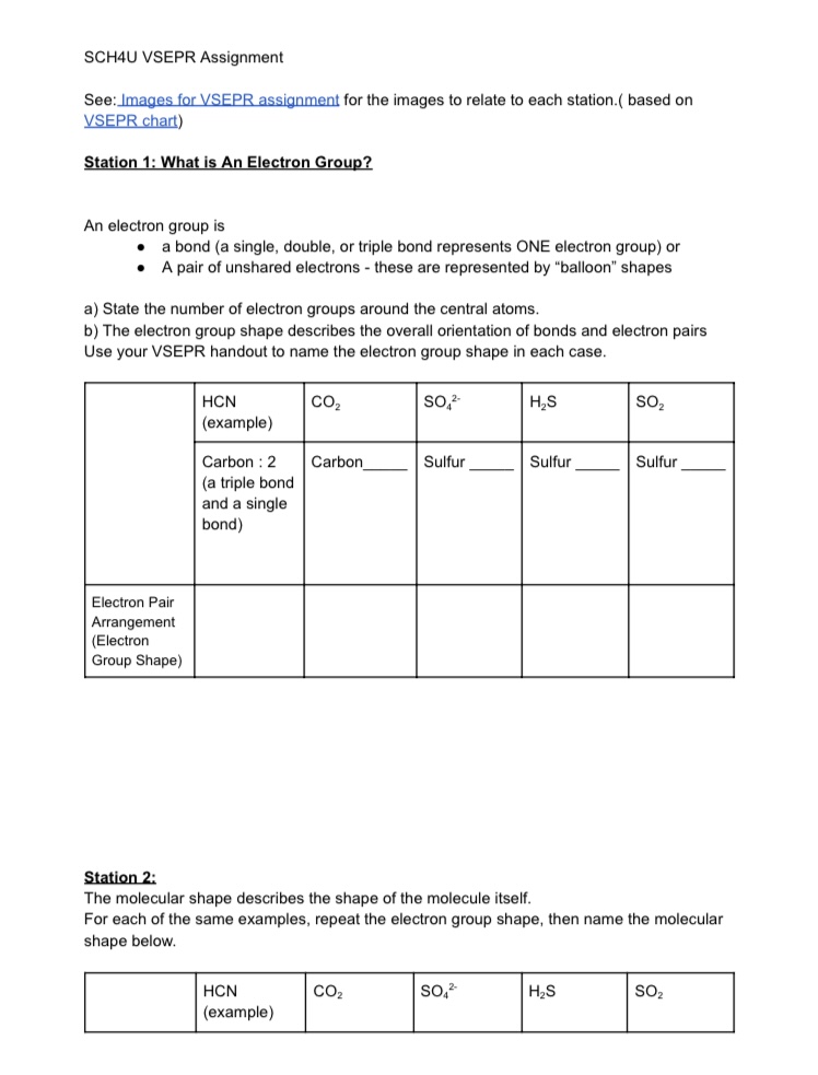 SCH4U VSEPR Assignment See:Images for VSEPR | Chegg.com