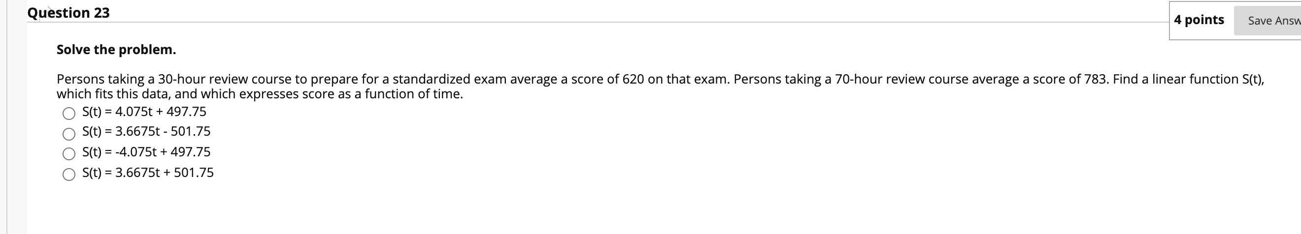 Solved Question 23 4 points Save Answ Solve the problem. | Chegg.com