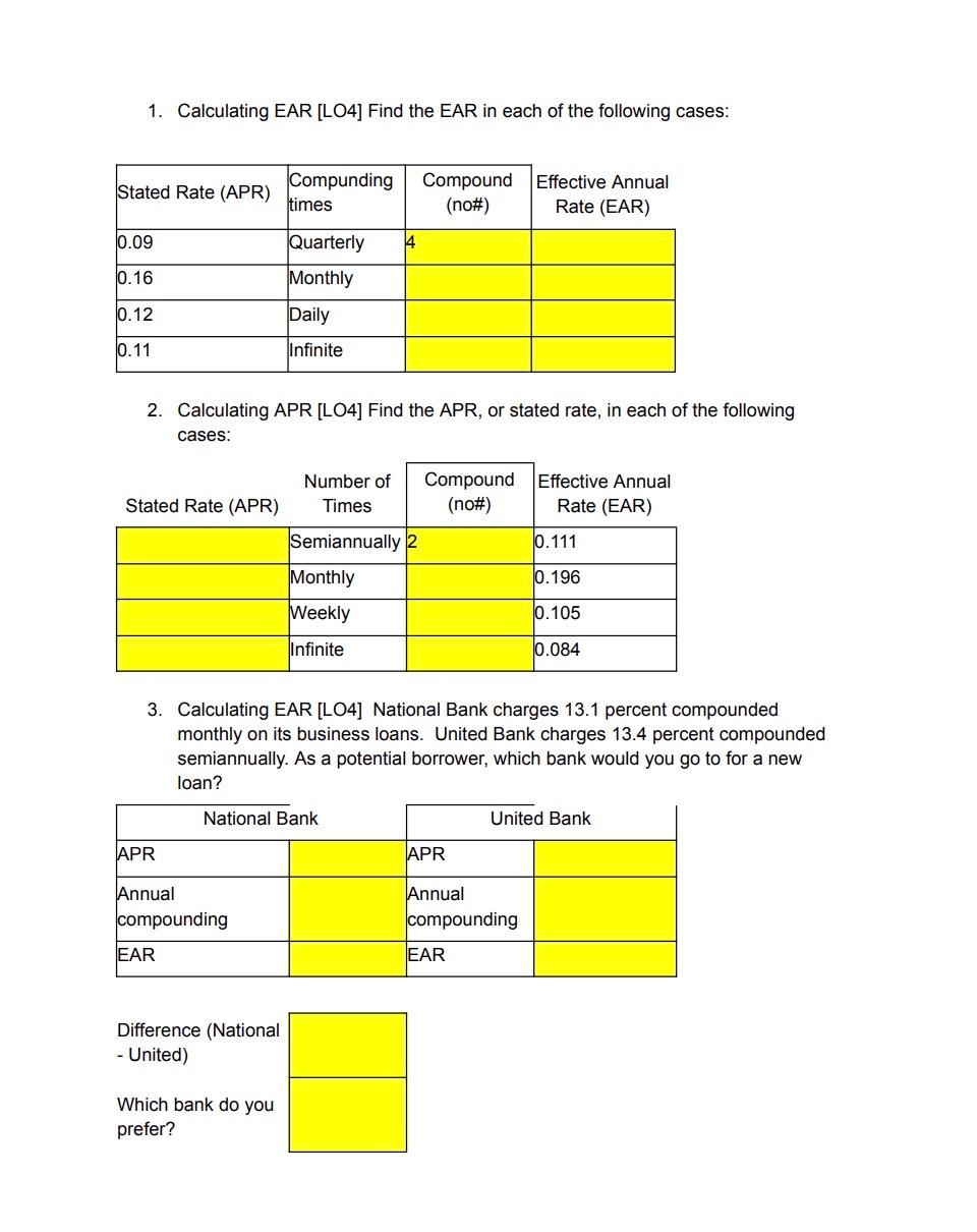 Solved 1. Calculating EAR [LO4] Find the EAR in each of the | Chegg.com