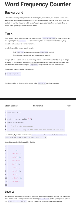 Solved Word Frequency Counter | Background Many artificial | Chegg.com