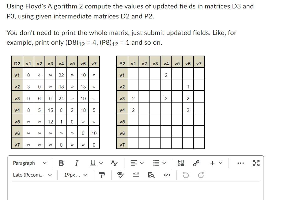 Solved Using Floyd's Algorithm 2 compute the values of | Chegg.com