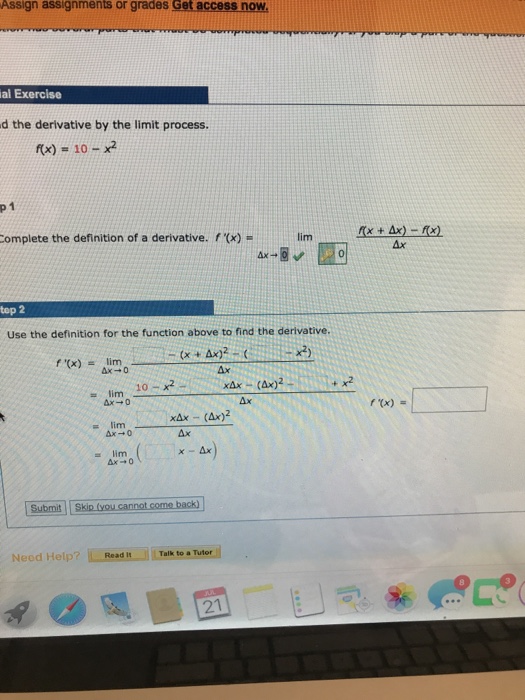 Solved Find the derivative by the limit process. f(x) = 10 | Chegg.com