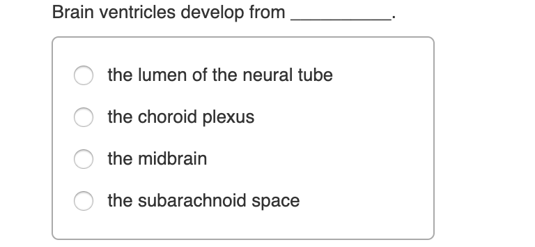 Solved Brain ventricles develop from the lumen of the neural | Chegg.com