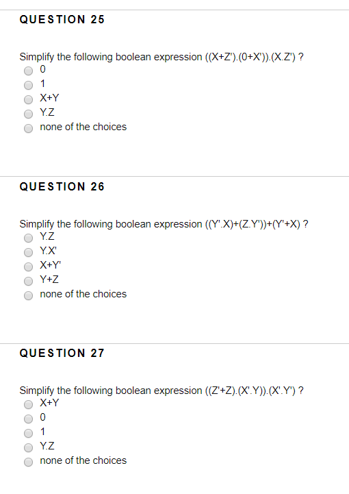 Solved QUESTION 25 Simplify the following boolean expression | Chegg.com