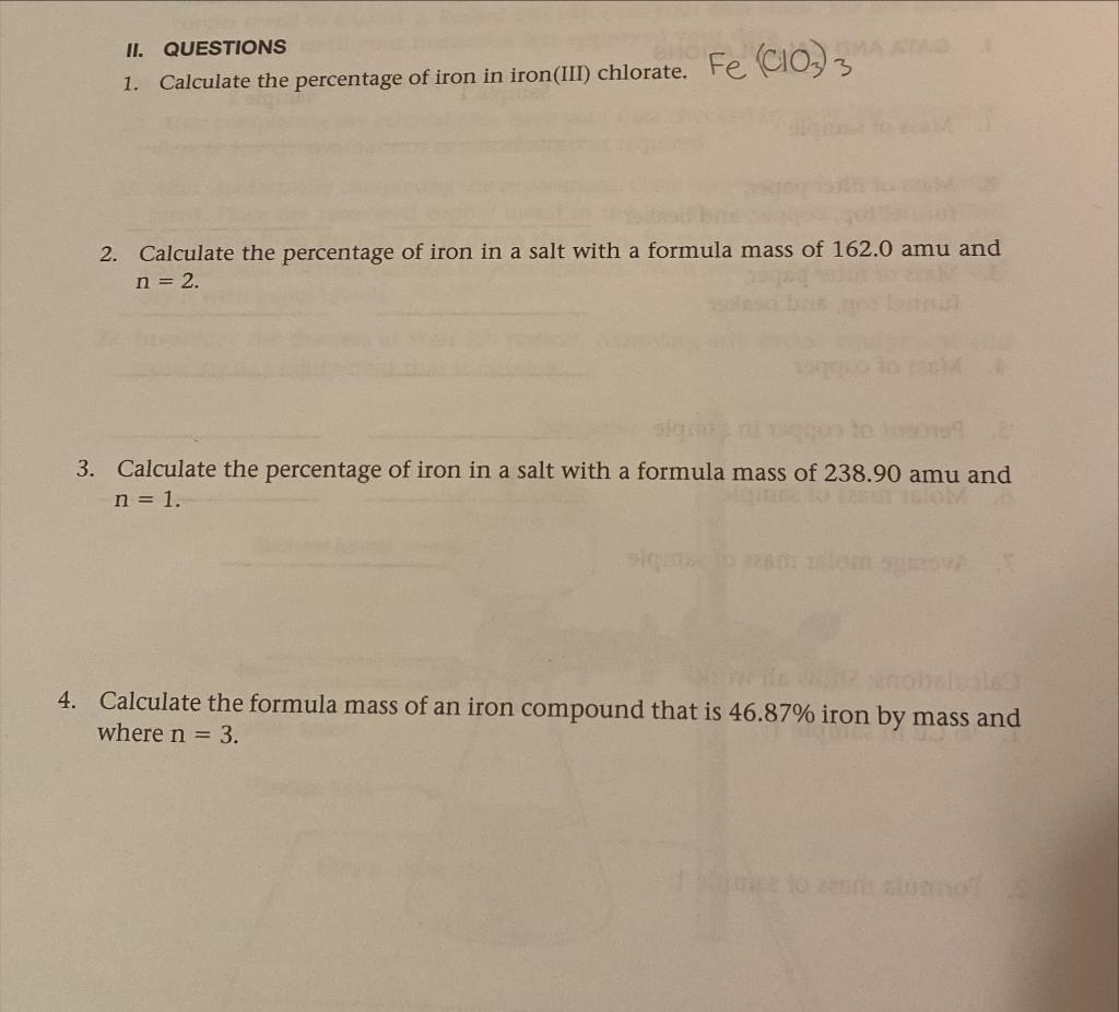 Solved 1. Calculate the percentage of iron in iron(III) | Chegg.com