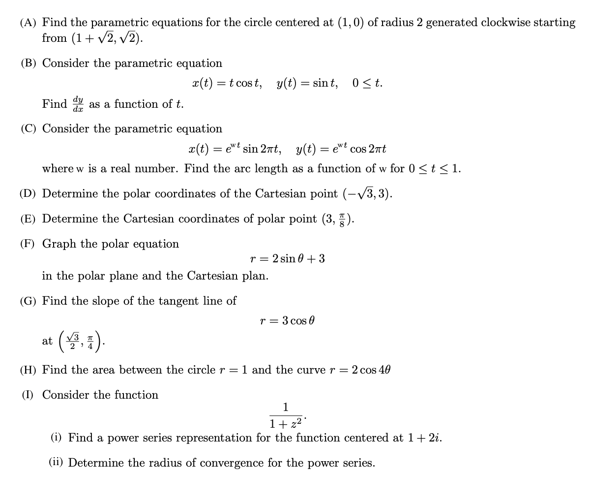 Solved (A) Find the parametric equations for the circle | Chegg.com