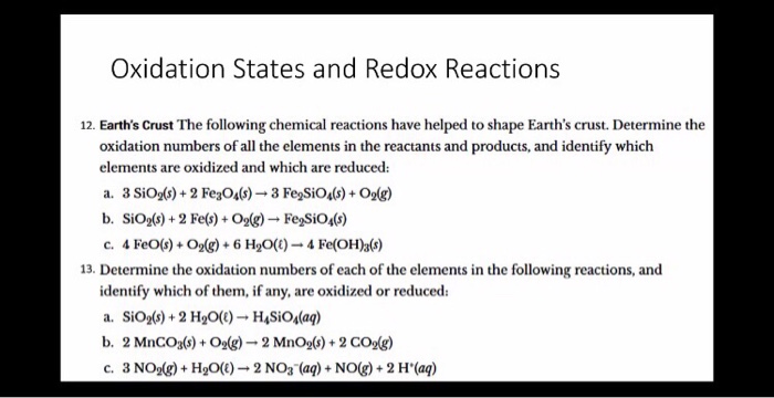 Solved Oxidation States and Redox Reactions 12. Earth's | Chegg.com