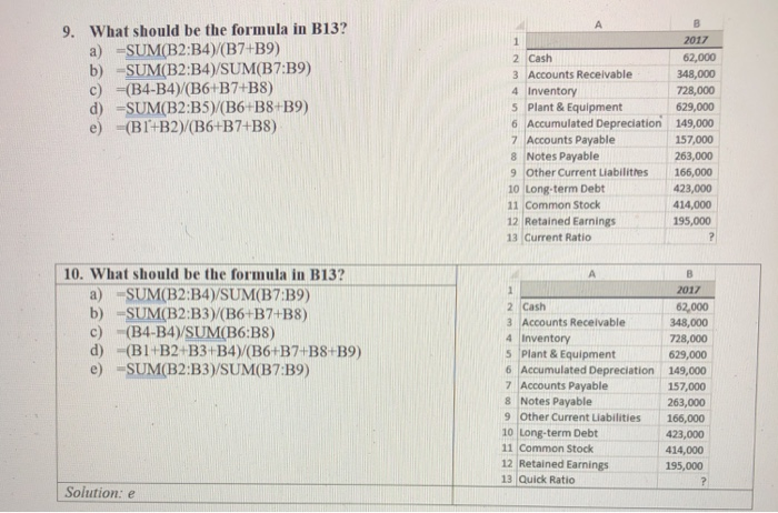 Solved 9. What should be the formula in B13? 2017 a | Chegg.com