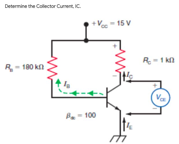 Solved Determine the Collector Current, IC. +Vcc = 15 V Rc = | Chegg.com