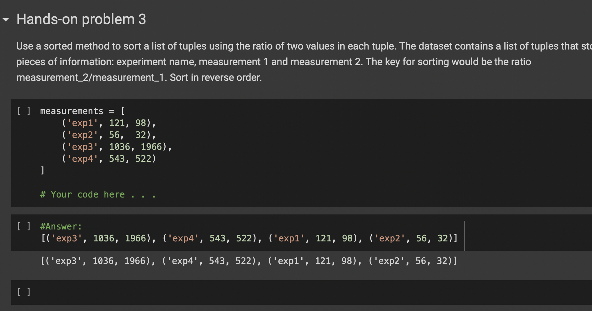 Solved Hands-on problem 3 Use a sorted method to sort a list | Chegg.com