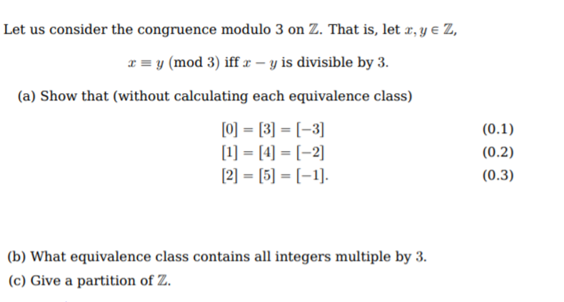 Solved Let us consider the congruence modulo 3 on Z. That | Chegg.com