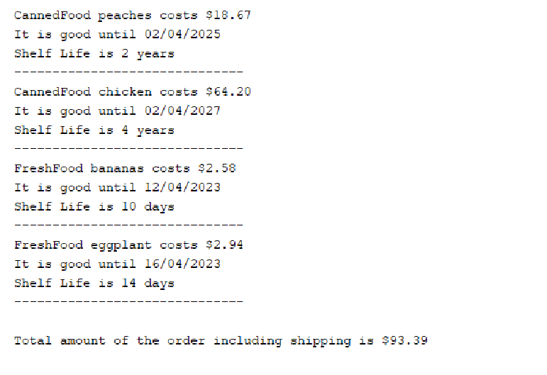 Solved The Food Inventory store requires the following | Chegg.com