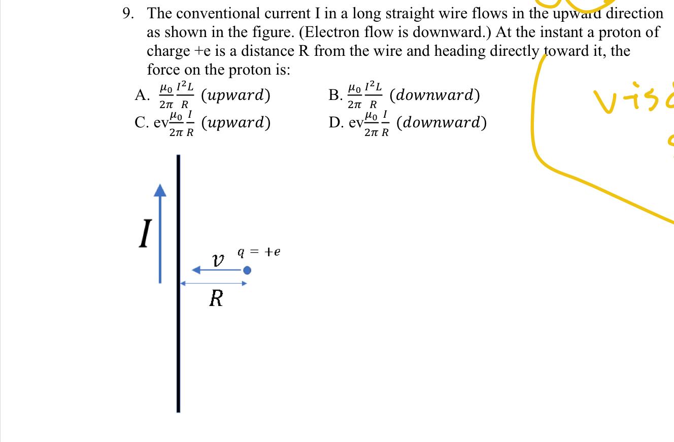 Solved a 9. The conventional current I in a long straight | Chegg.com
