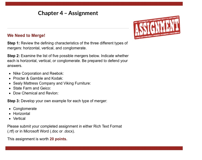 Chapter 4 Assignment ASSIGNMENT w We Need to Merge! | Chegg.com
