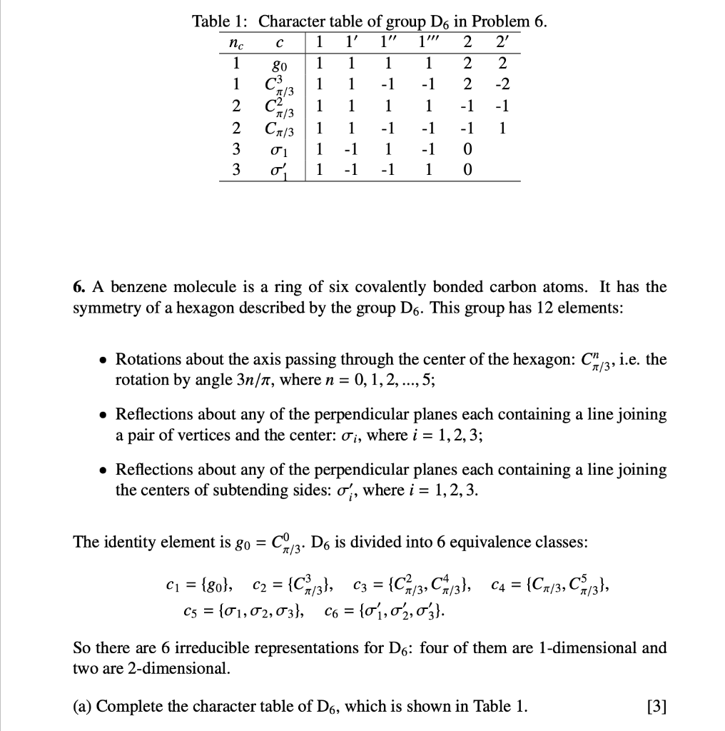 1" 1 1 1 1 1 C3 Table 1: Character table of group Do | Chegg.com