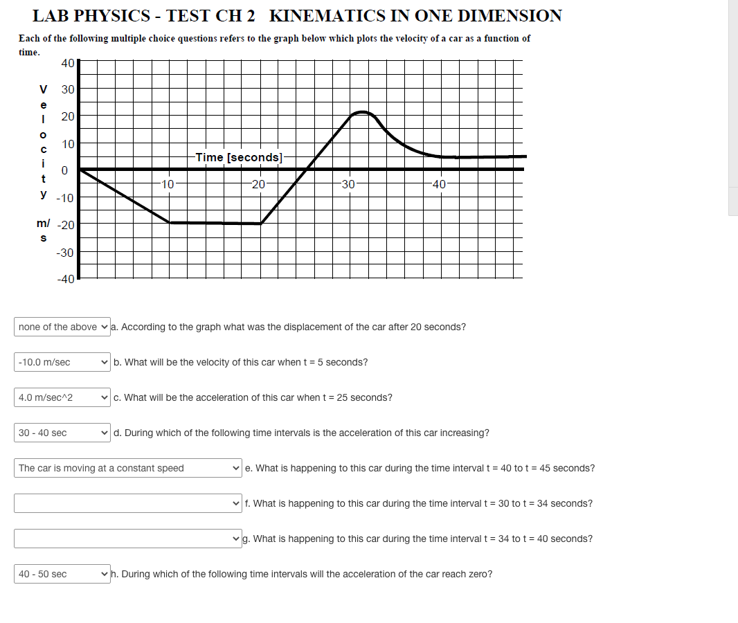 Solved LAB PHYSICS - TEST CH2 KINEMATICS IN ONE DIMENSION | Chegg.com